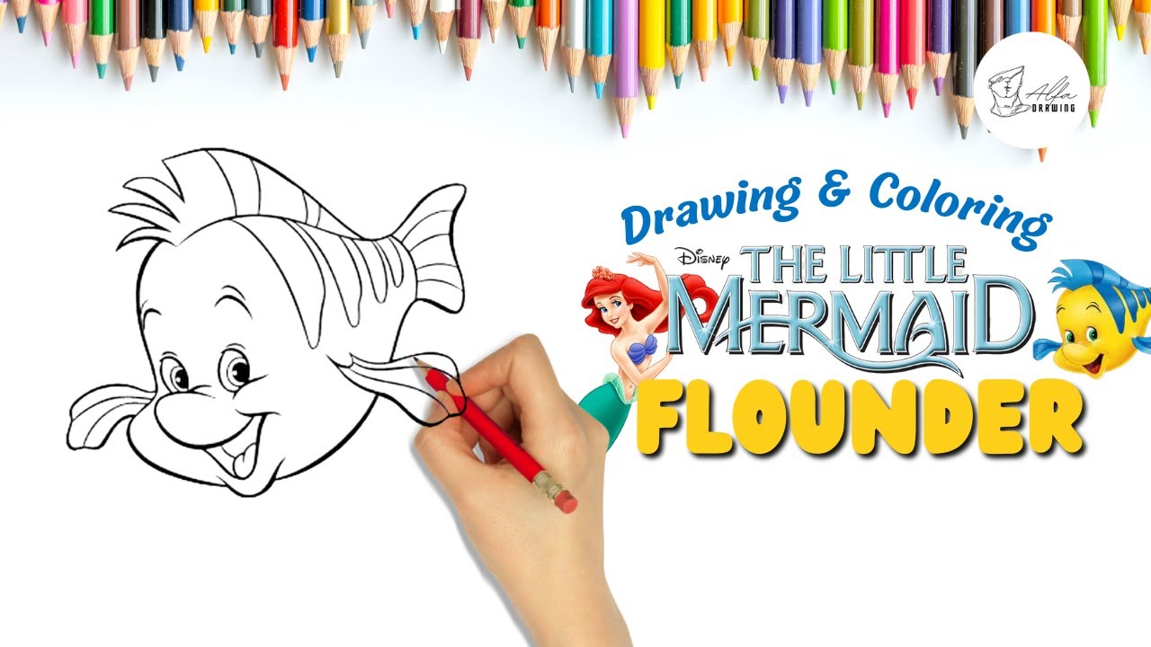 Easy Ways to Draw and Color Flounder (The Little Mermaid) - YouTube
