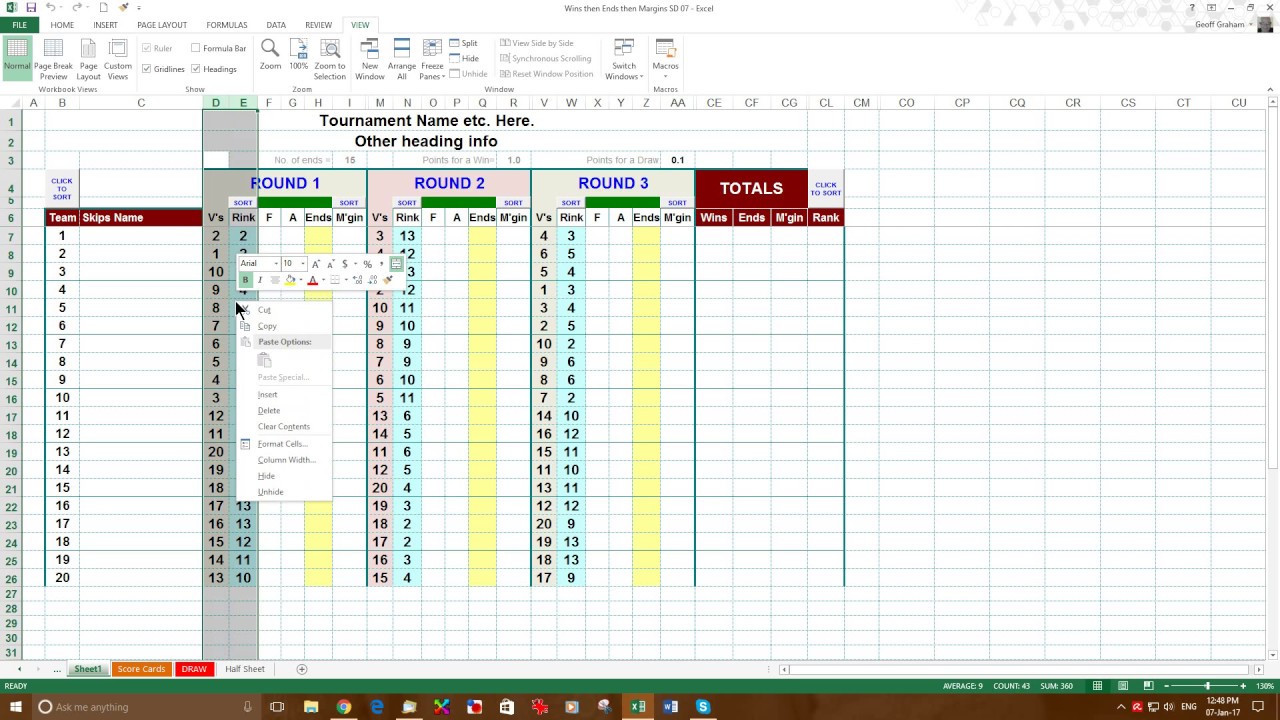 Remove the draw from the Tournament sheet - YouTube