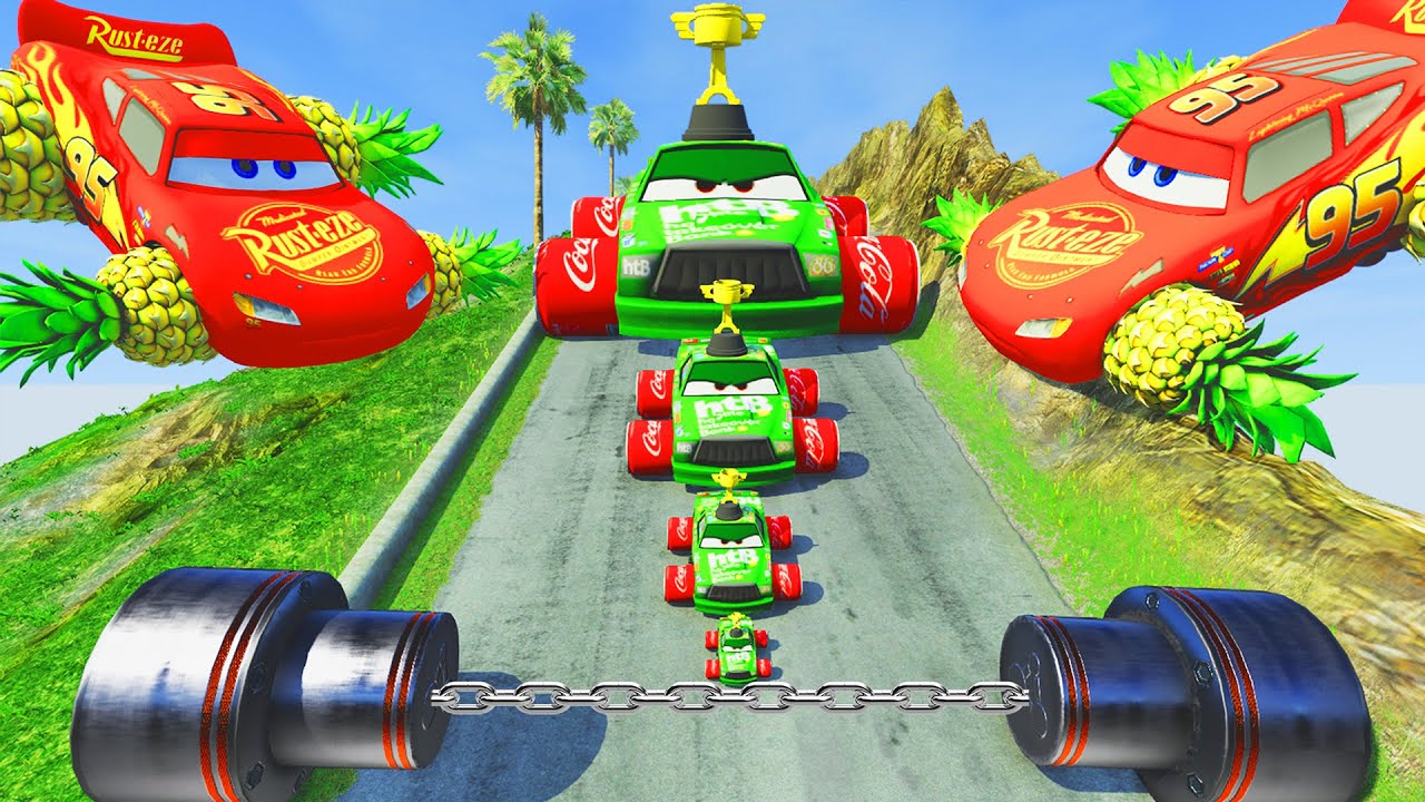 PIXAR McQueen Cola Bollard SpeedBumps BeamNG Animation - YouTube