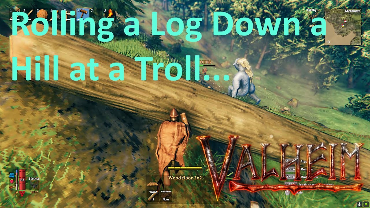 Rolling a Log Down a Hill at a Troll - VALHEIM - YouTube