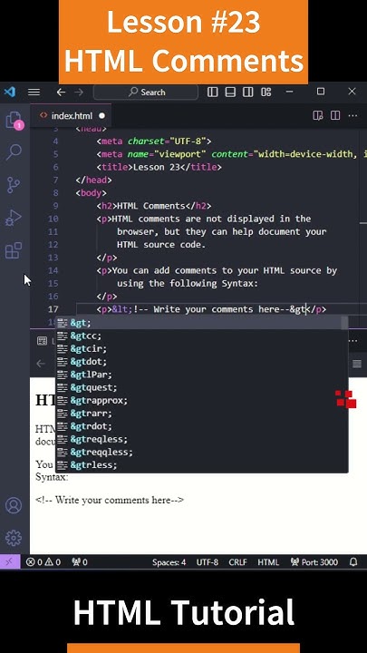 Html Tutorial Lesson 23 Html Comments Shorts Html Html5 Html5tutorial Htmlcourse Youtube