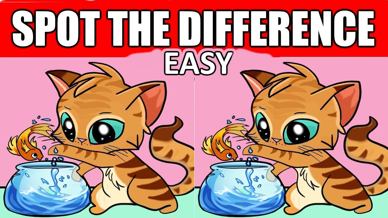 CATS, mouse and DOG / Spot the difference easy pictures for CHILDREN ...