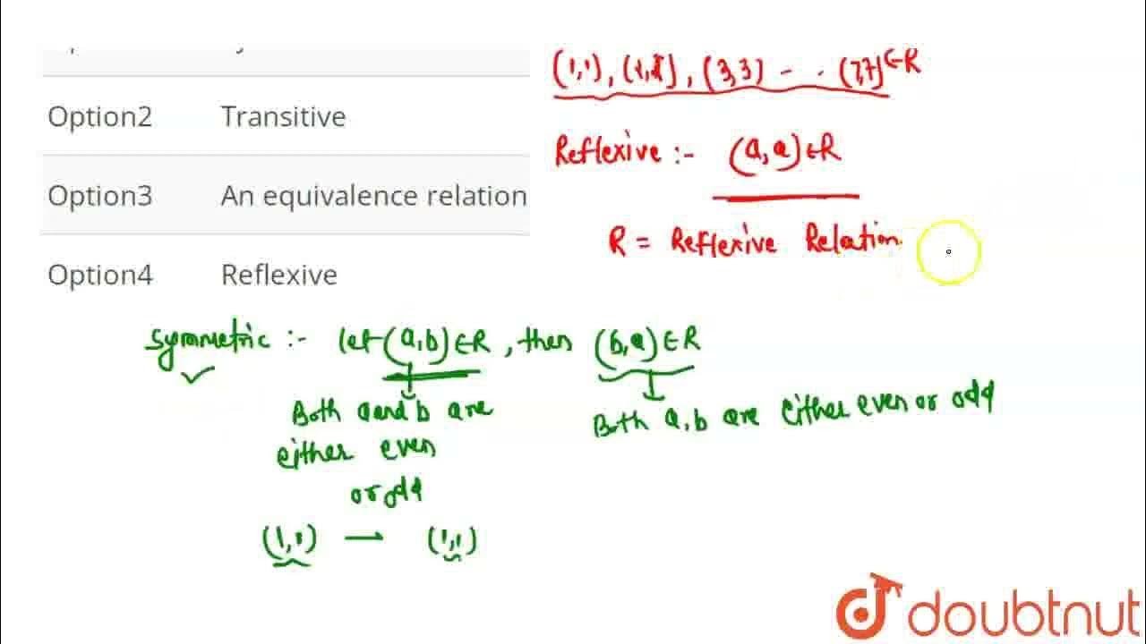 The relation R defined in the set A={1,2,3,4,5,6,7} by R=={a,b), both a and b are either odd or ...