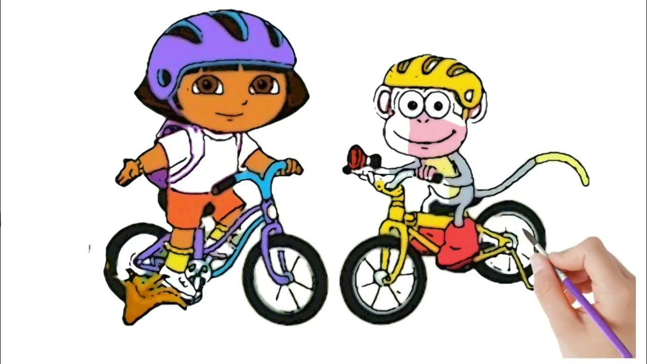 Dora and buji on bicycle |Dora and Boots drawing easy - YouTube