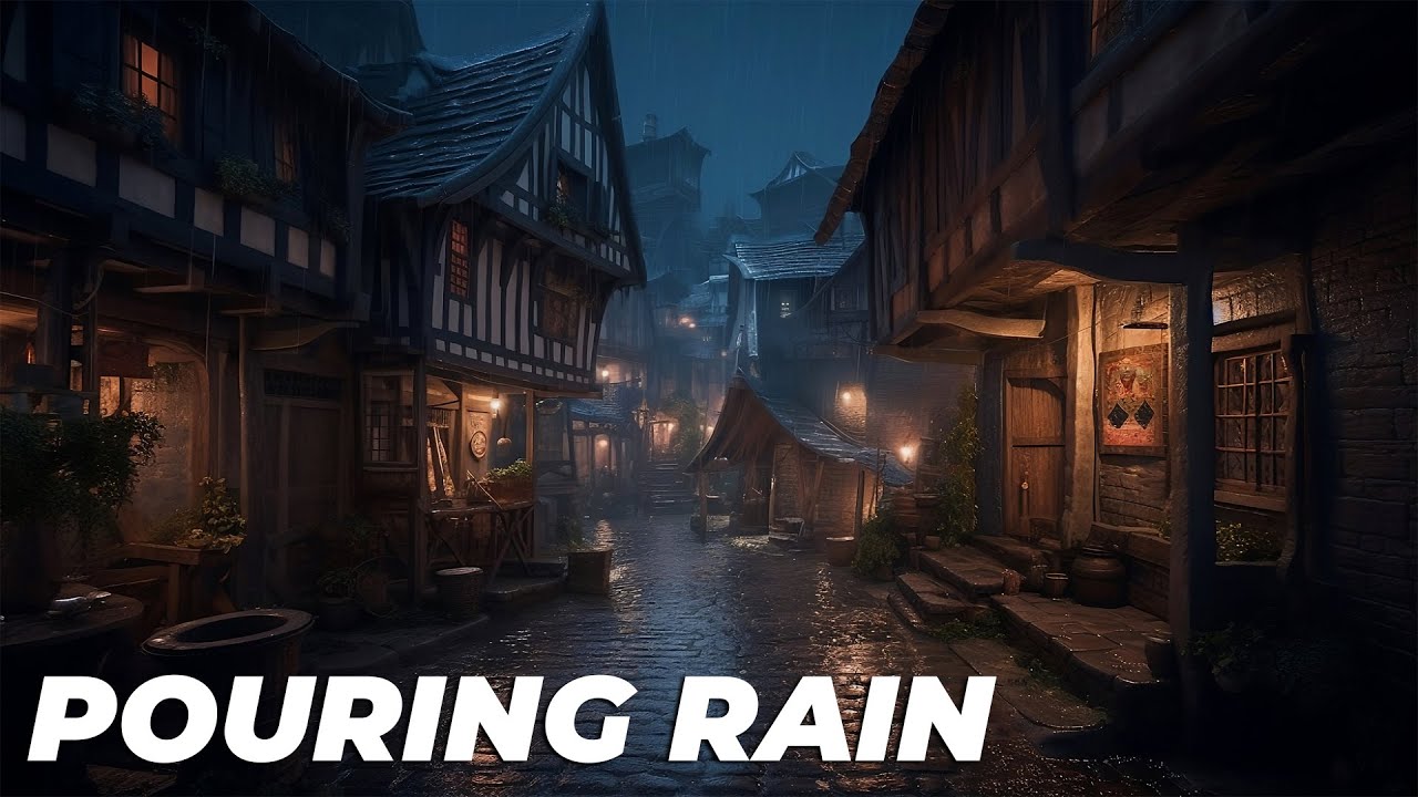 Rainy Night Fantasy Medieval Village Ambience: Listen to peaceful rain ...