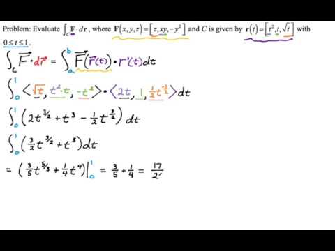 Example Vector Line Integral Over Given Path (Notes 8, pg.5) - YouTube