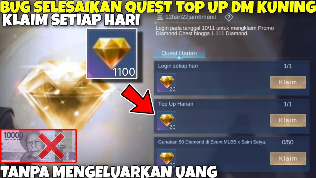 BUG MISI HARIAN DM KUNING ! TANPA TOP UP UANG KALIAN ALIAS GRATIS EVENT ...