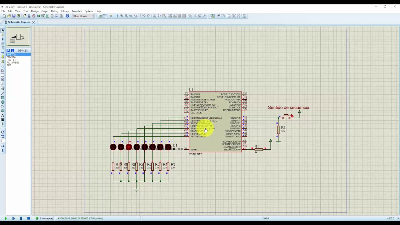 corrimiento de LEDs con el PIC18F4550 MPLAB y PROTEUS - YouTube