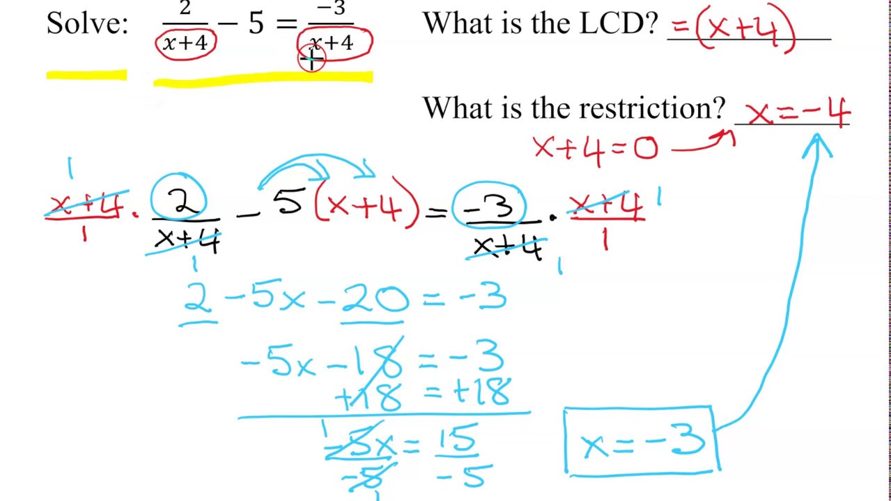 Solve a Rational Equation Resulting in a Linear Equation with One ...