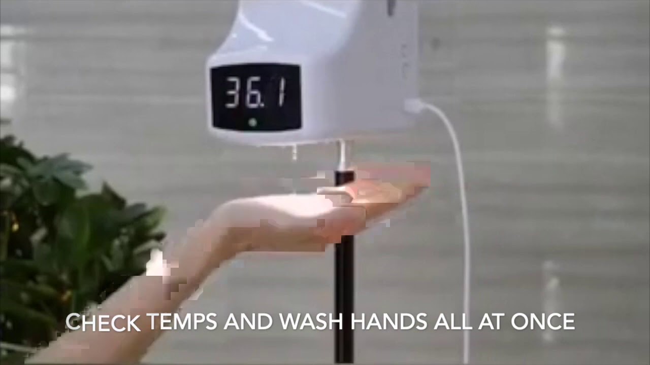 Hands Free Thermometer and Hand Sanitizer station all-in-one - YouTube