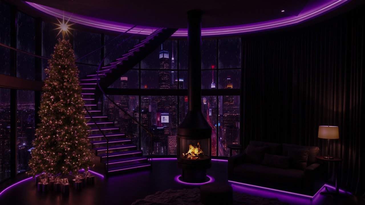 🌙 Peaceful Christmas Night in Modern Loft | Snowfall & Fireplace ...
