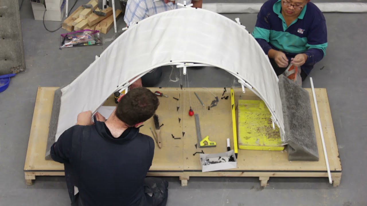 HOW TO BUILD A CONCRETE SHELL OVER A GRIDSHELL - YouTube