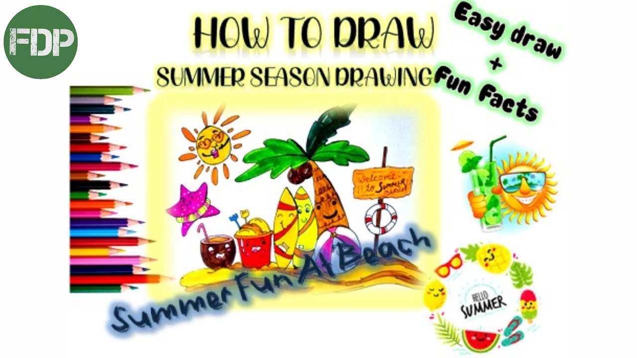 How to Draw Summer Season Drawing Very Easy Part 2 Summer Fun at Beach ...