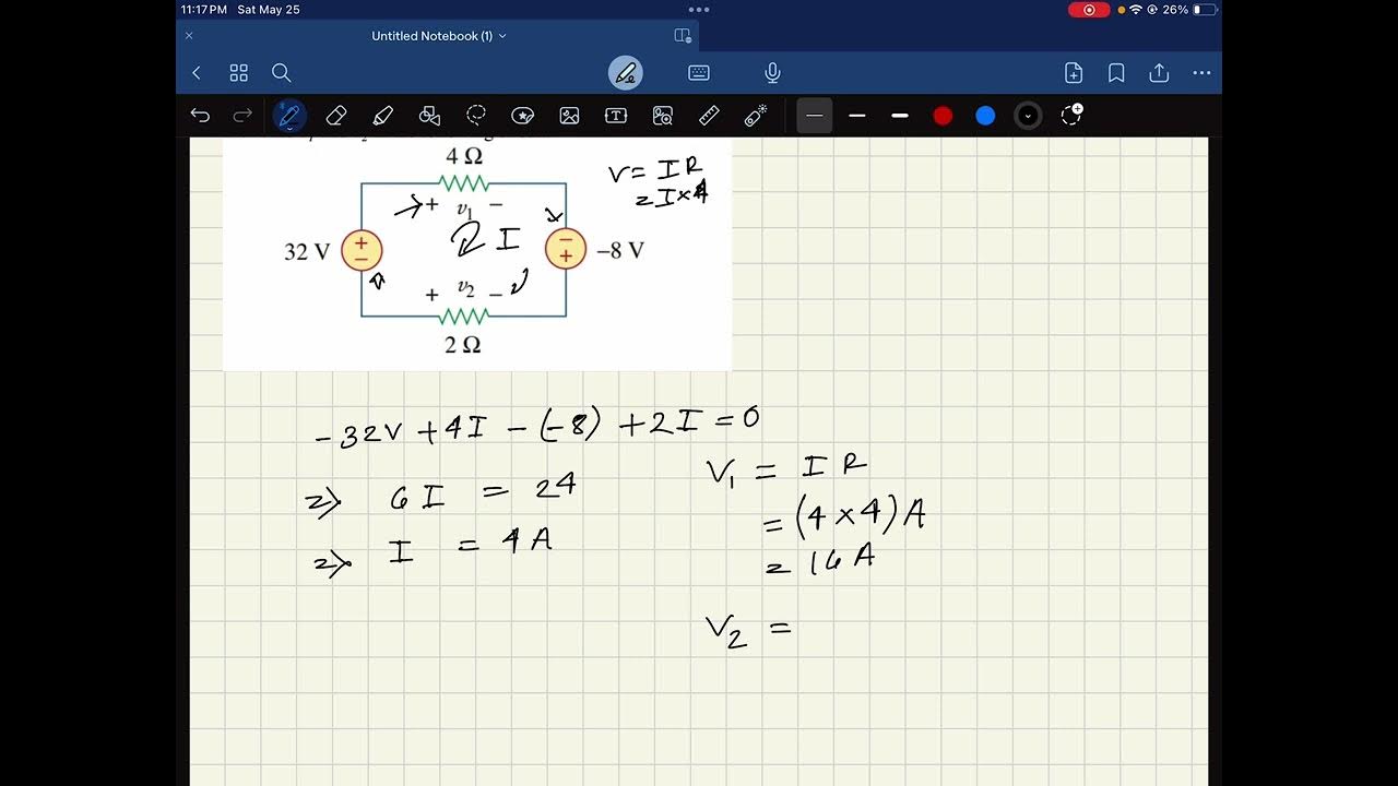 KVL practice problem 3 | Find 𝑉 1 and 𝑉 2 in the following circuit | CSE250 - YouTube