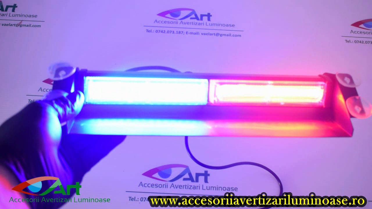 Lampa de avertizare pentru parbriz rosu-albastru 36w Stroboscop - YouTube
