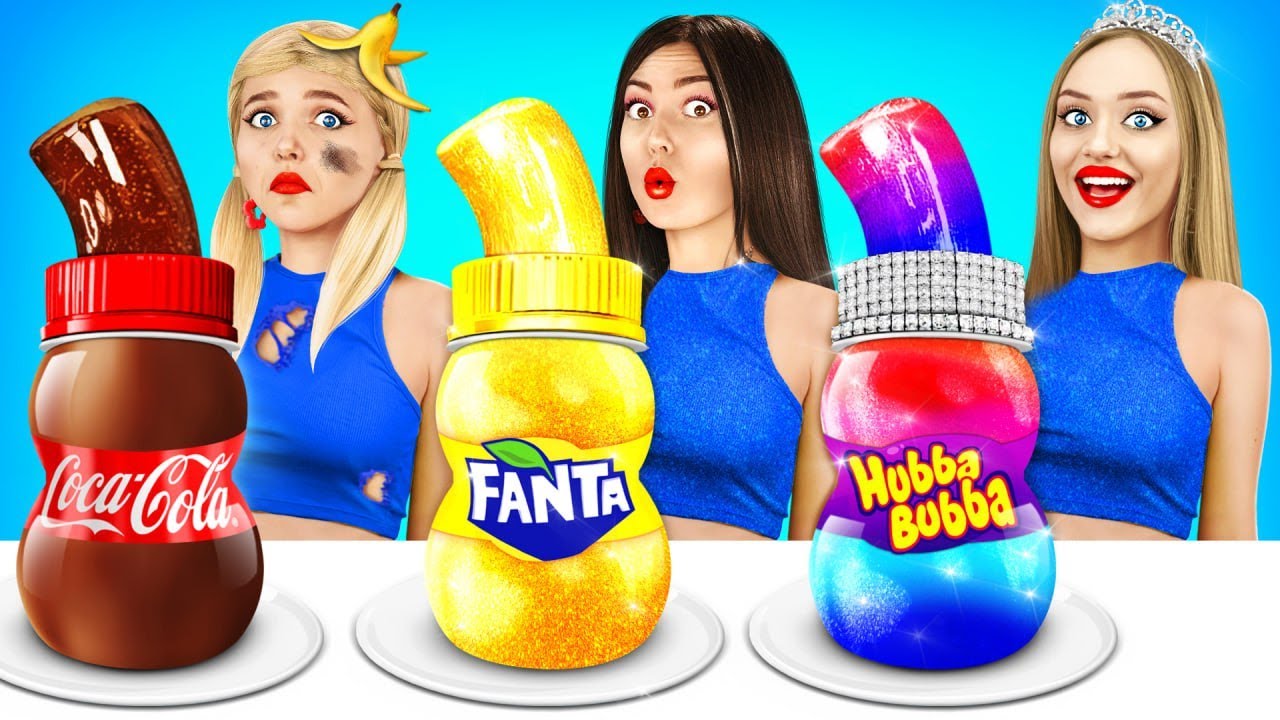 Rich vs Broke vs Giga Rich Food Challenge | Eating $10,000 Snacks in 24 ...