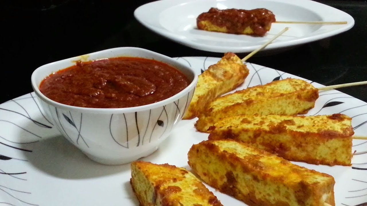 Paneer satay with Peanut sauce - YouTube