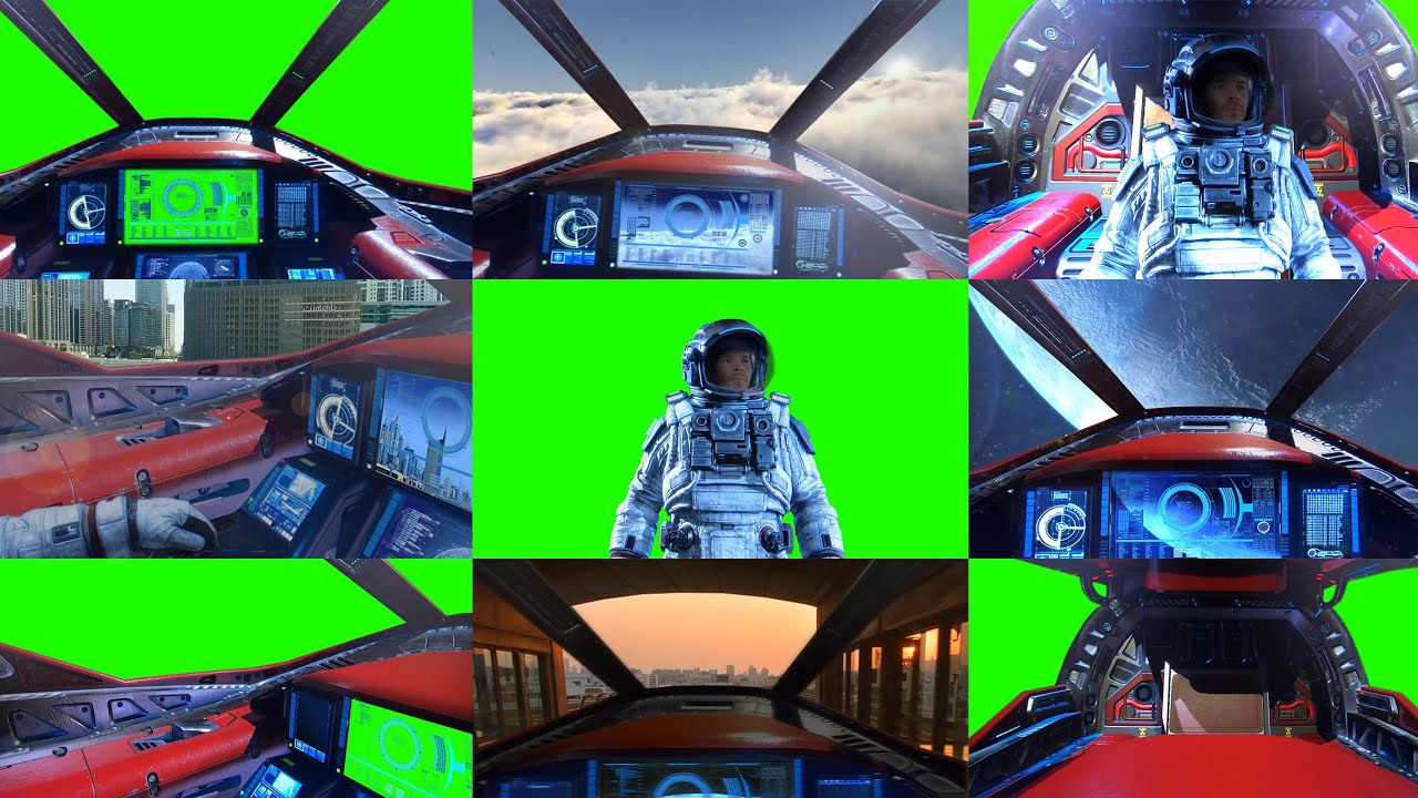 Footage on a green background. Spaceship pilot cabin on a green ...