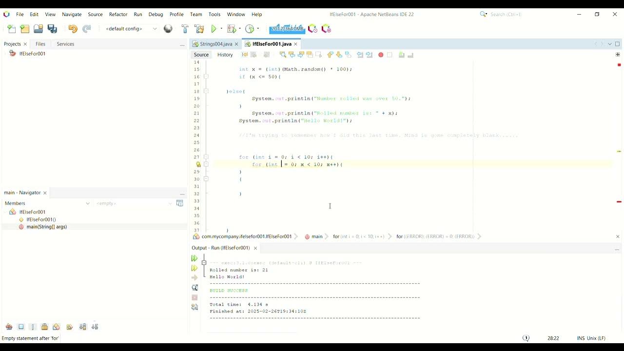 COMPUTER PROGRAMMING IfElseFor001 Stars ***** Apache NetBeans IDE 22 AMD A4-6300 APU PC 26.02.25 ...