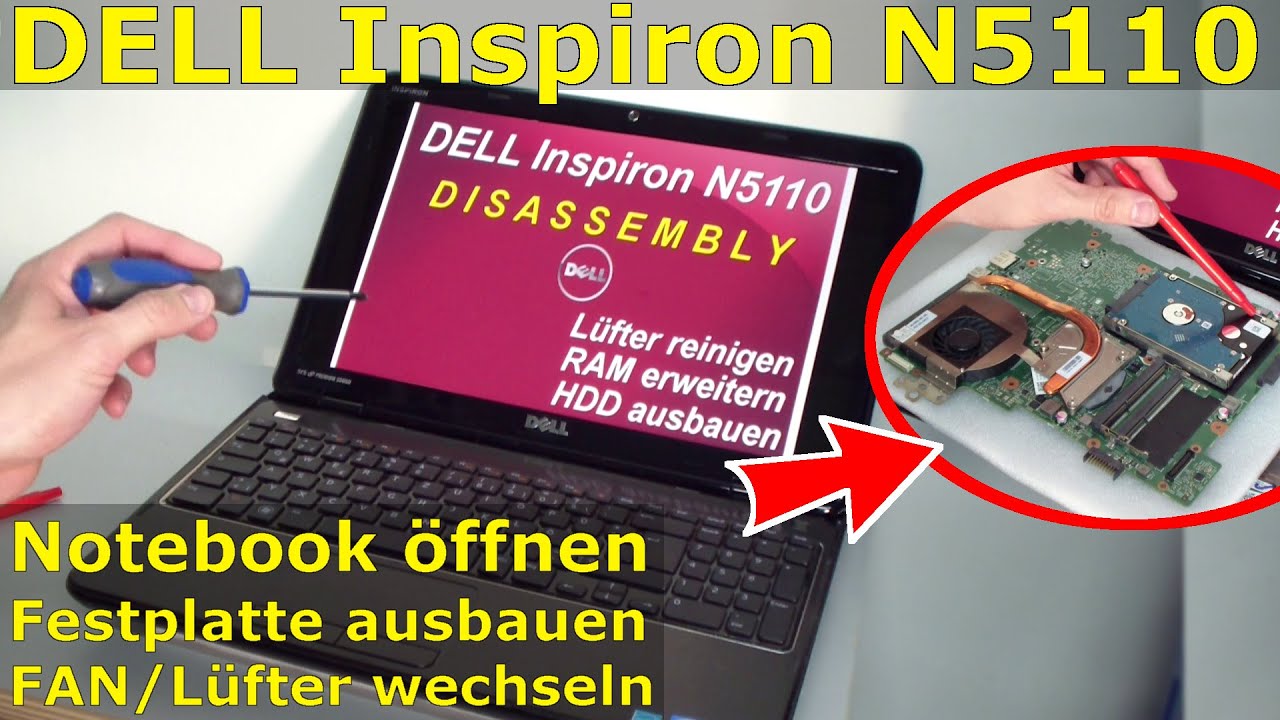 Dell Inspiron 15R N5110 HDD+FAN Lüfter ausbauen und wechseln - YouTube