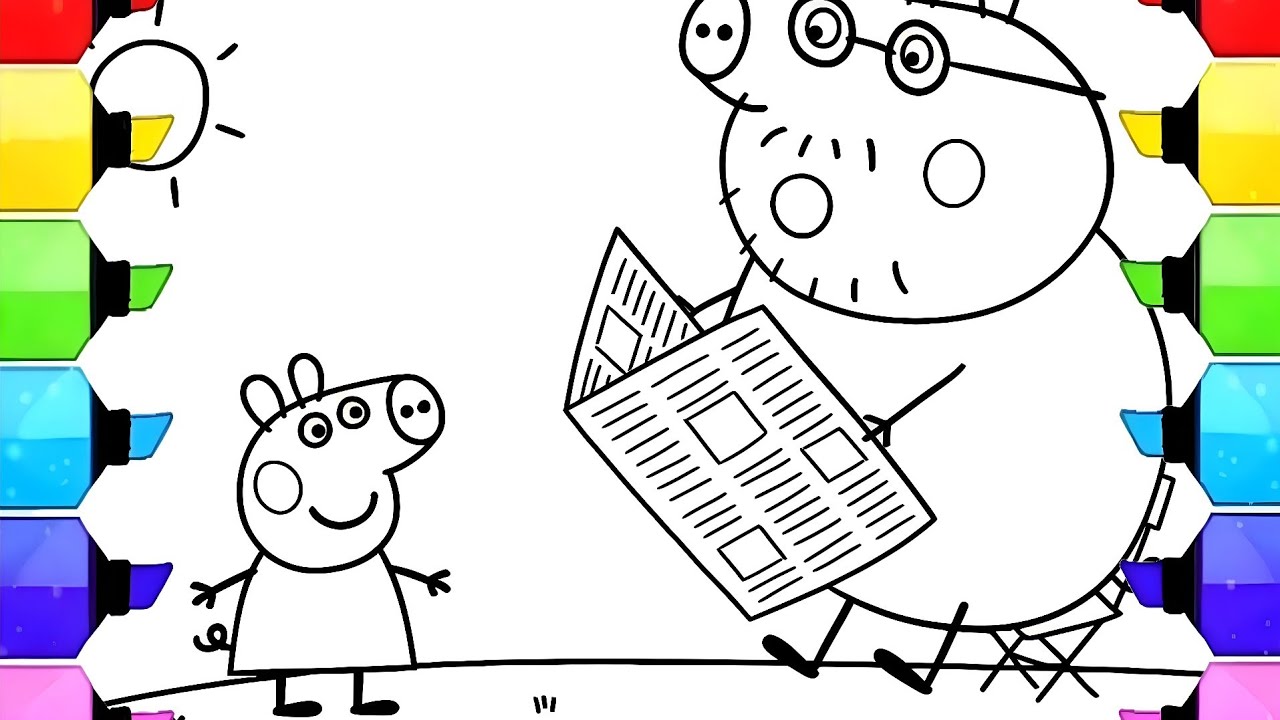 Daddy Pig is reading the newspaper Drawing Easy, Peppa Pig Drawing ...