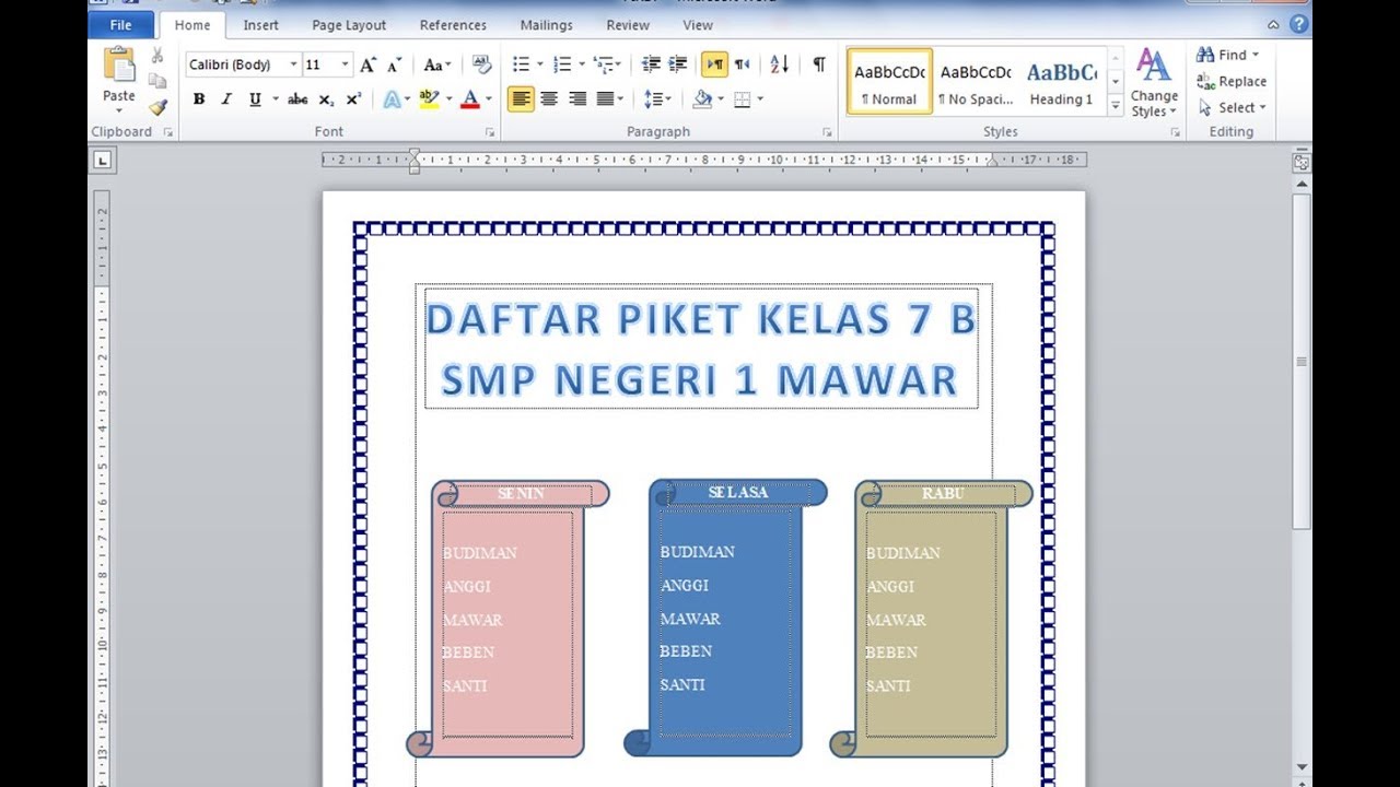 Cara Membuat Jadwal Piket di Microsoft Word Part 2 YouTube Cara Membuat Jadwal Piket di Microsoft Word Part 2 YouTube