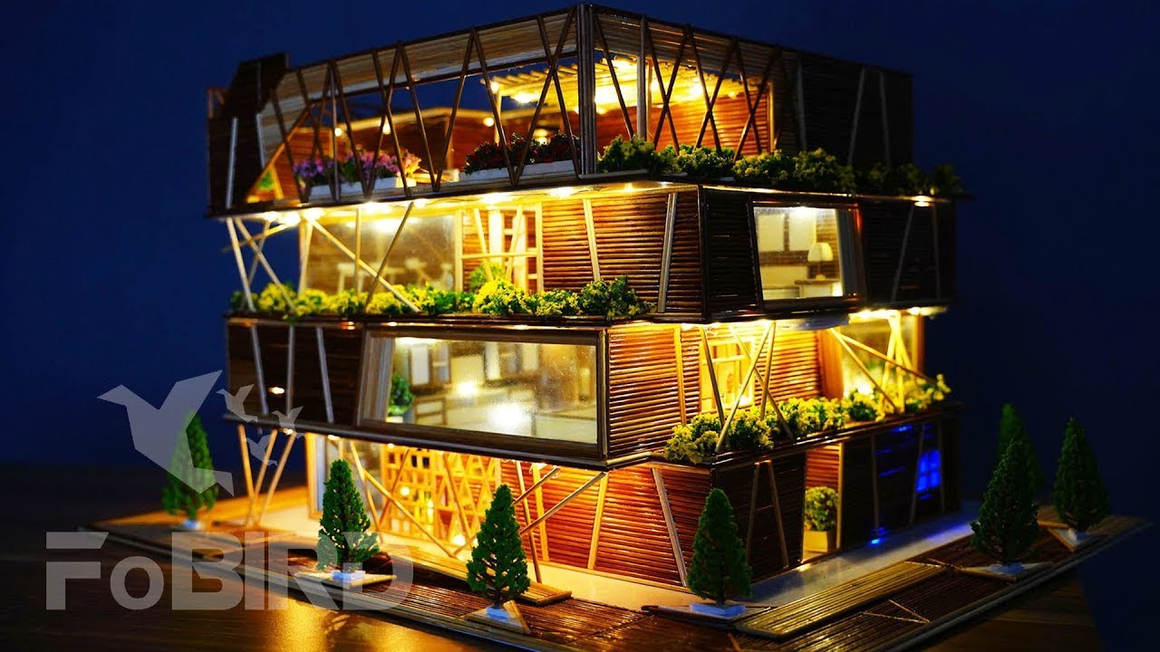 DIY Miniature House with many rooms, funitures and LED light - YouTube