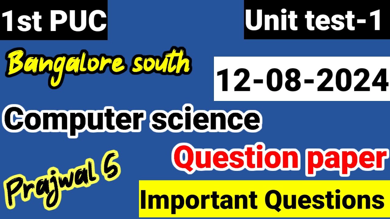 1st PUC Computer science unit test 1 question paper 2024 important ...