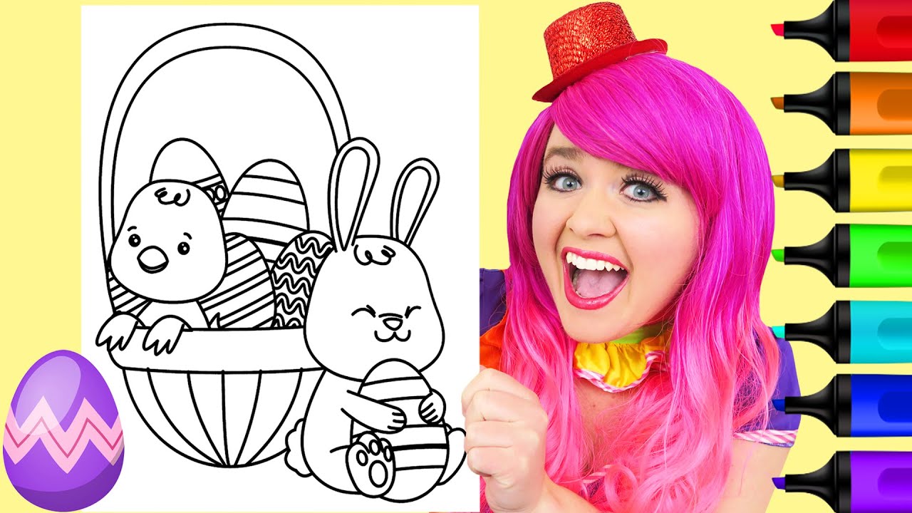 Coloring an Easter Bunny & Chick Easter Basket | Markers - YouTube