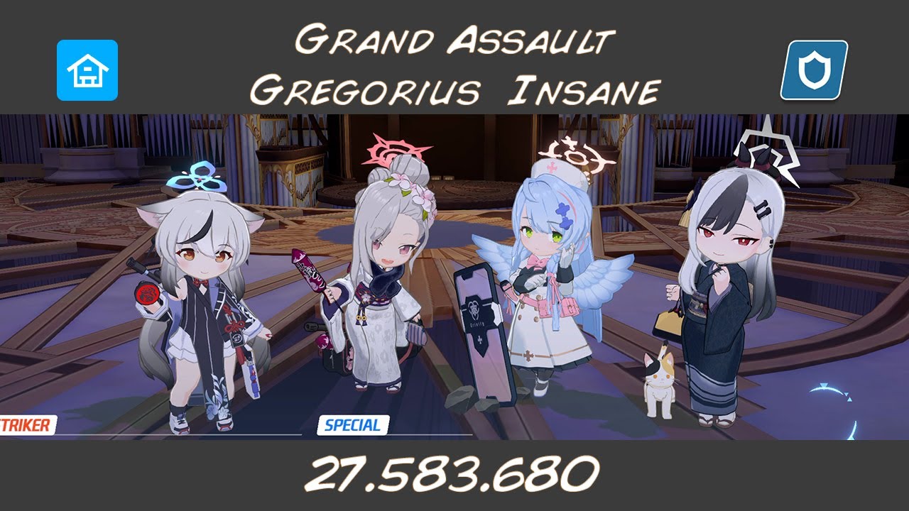 [Blue Archive] Gregorius Grand Assault Indoor Insane mode | 27,583k pts ...