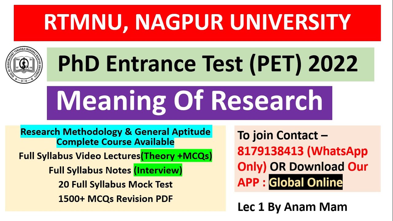 RTMNU, NAGPUR UNIVERSITY || PhD Entrance Test (PET) 2022 || Meaning of ...