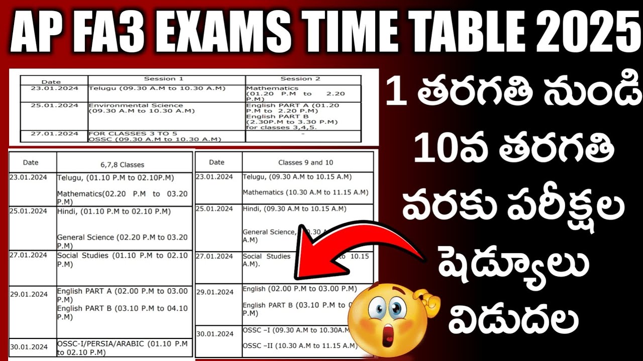 AP FA3 EXAMS TIME TABLE 2025 ||FA3 TIME TABLE 2025 || AP FA3 exams ...