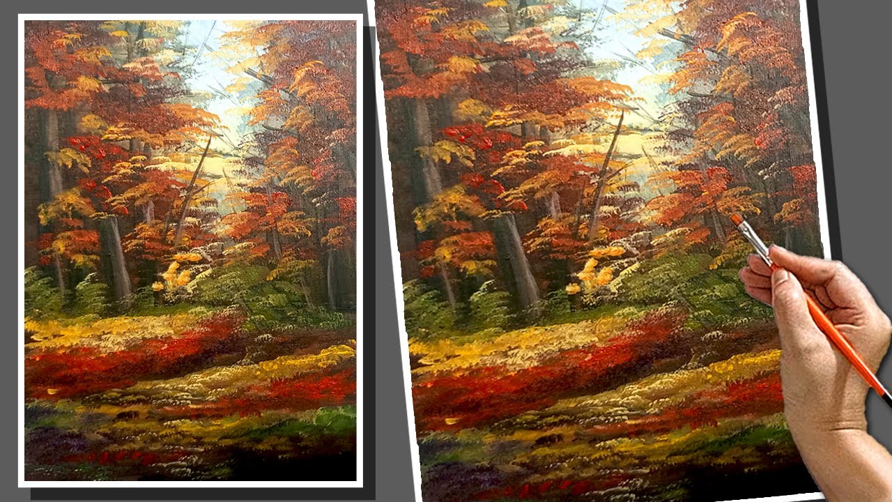 Autumn Forest Landscape | Acrylic painting tutorial | Acrylic painting ...