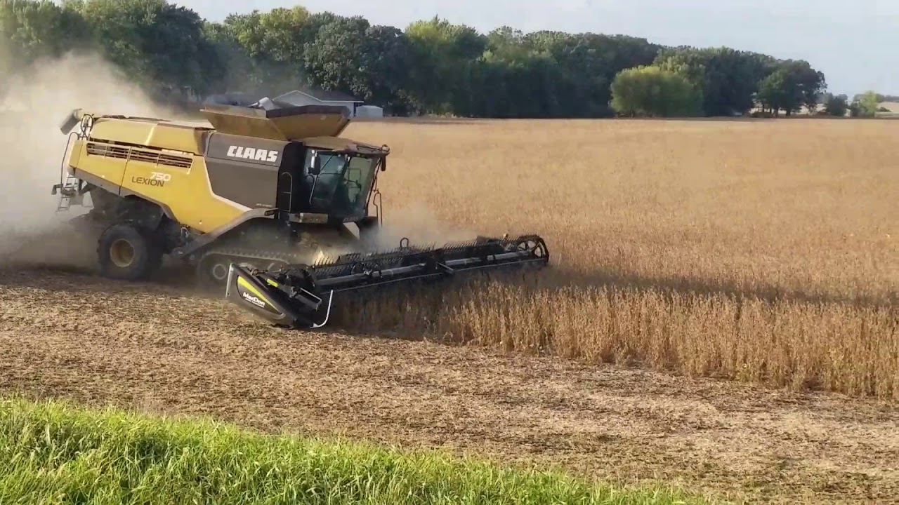 Claas lexion 750 combine with macdon drapper - YouTube
