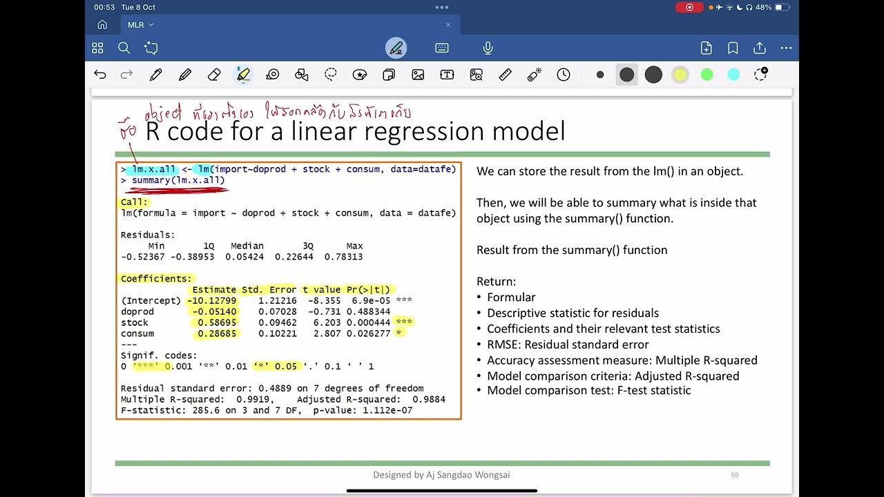 DL2.20 R code อธิบาย how to use lm() function Multiple Linear ...