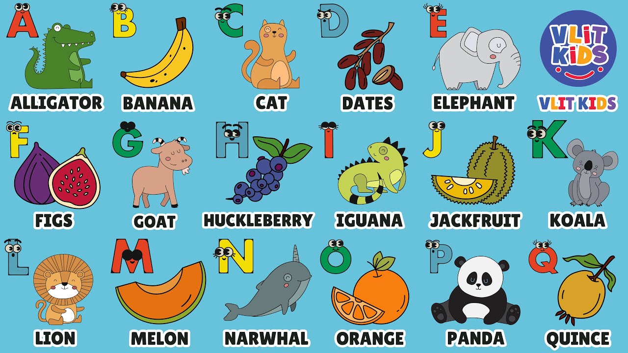 Learn ABC A to Z with Animals, Fruits & Objects | Fun English ...