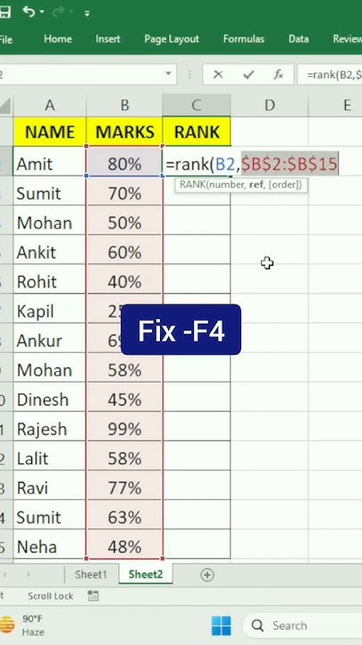 How to calculate rank in Ms Excel/rank function in Excel - YouTube