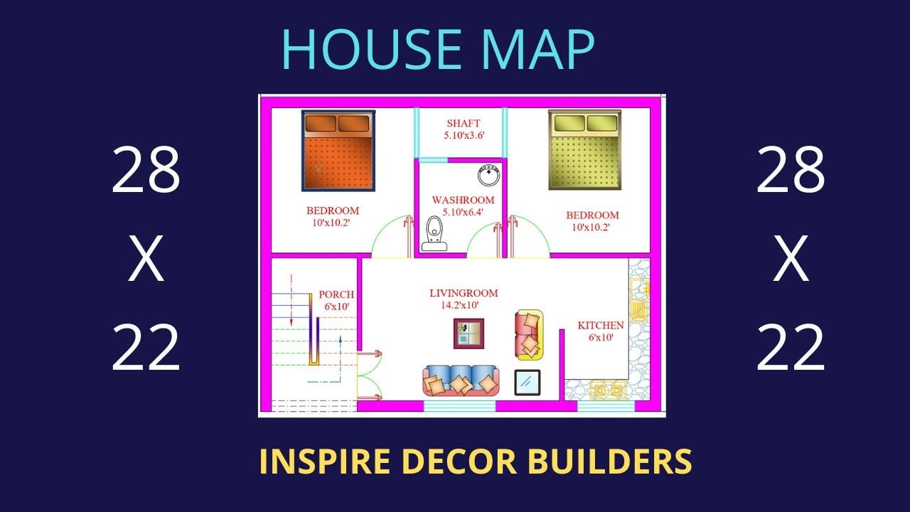 28X22 Building Plan II 616 Sq Ft House Plan II North Facing Home Map II ...