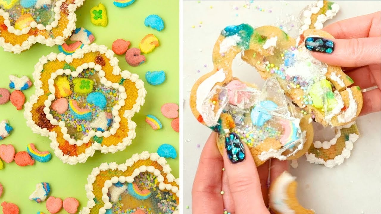 I filled these cookies with Lucky Charms marshmallows and smashed them ...