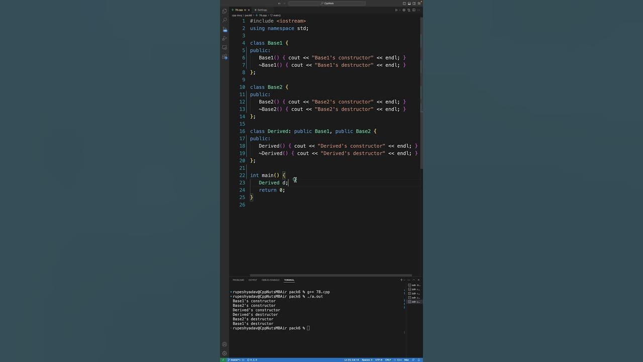 Order of the object construction in inheritance in c++ programming - YouTube