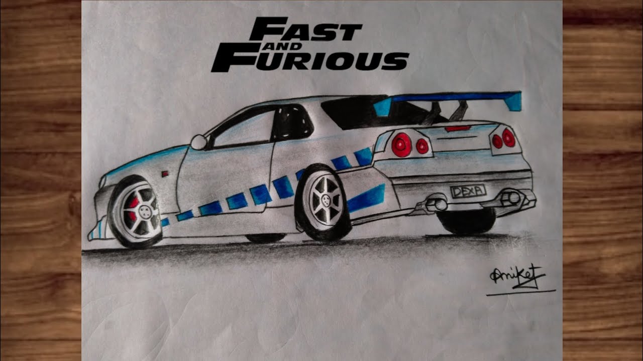 How to draw a NISSAN SKYLINE GT-R R34 from Fast and Furious / drawing ...