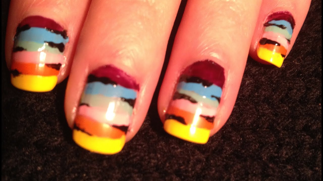 Nails art: arc en ciel - YouTube