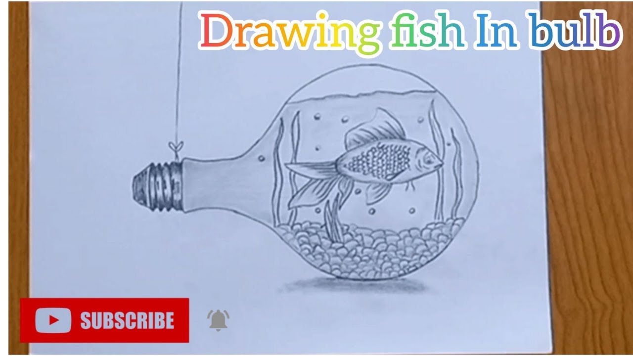 how to draw a light bulb || easy drawing a fish in light bulb || easy ...
