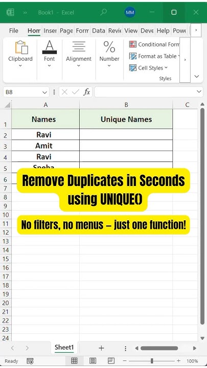 How to Use UNIQUE() to Remove Duplicates Instantly #excelshorts #excel ...