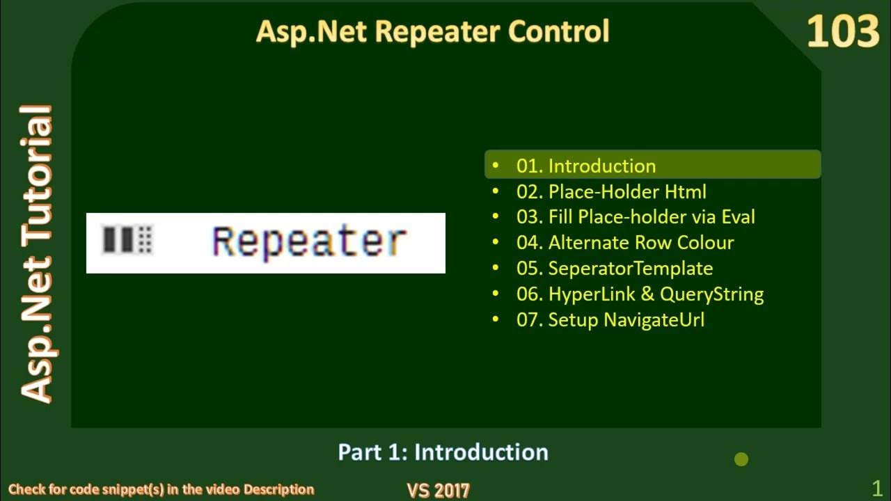 Repeater Control | Part 1 - Introduction | Asp Net Tutorial #103 - YouTube