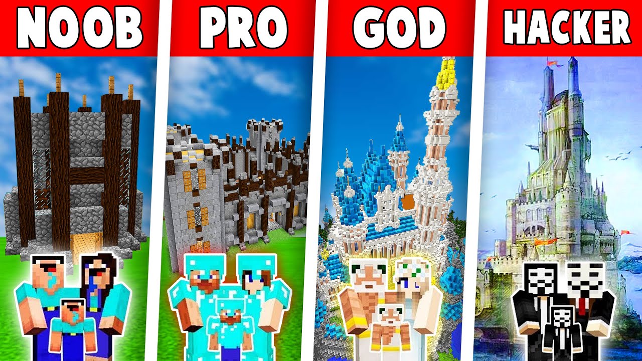 Minecraft NOOB vs PRO vs GOD: FAMILY CASTLE BUILD CHALLENGE in ...