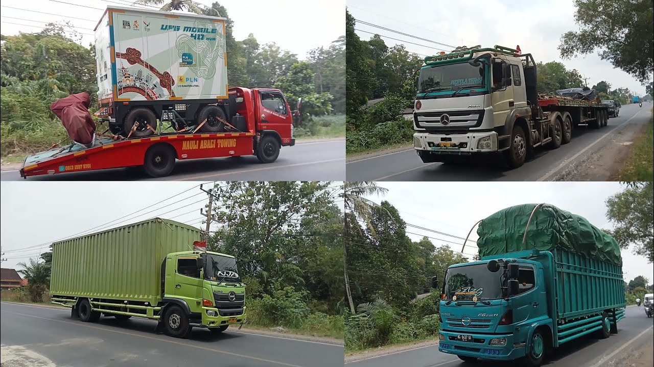 truk towing muatan diesel, truk trailer panjang, truk wings box hijau ...