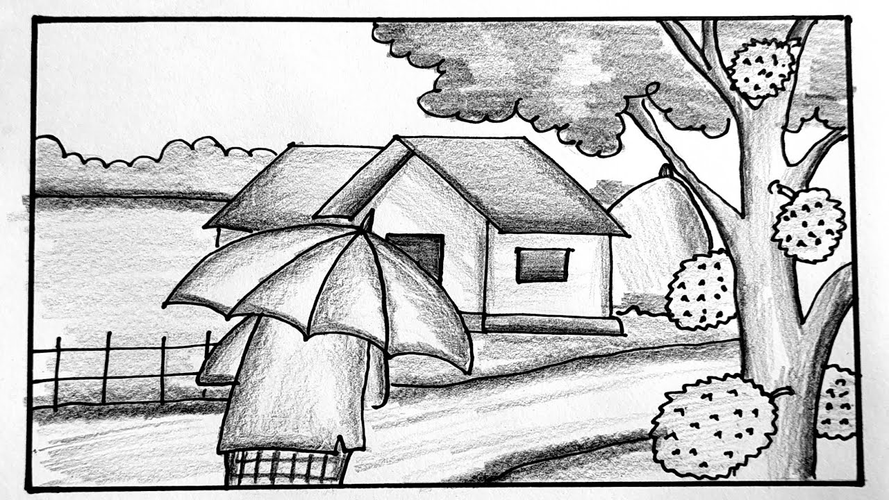 How to draw easy village scenery for kids step by step no 20/ simple ...