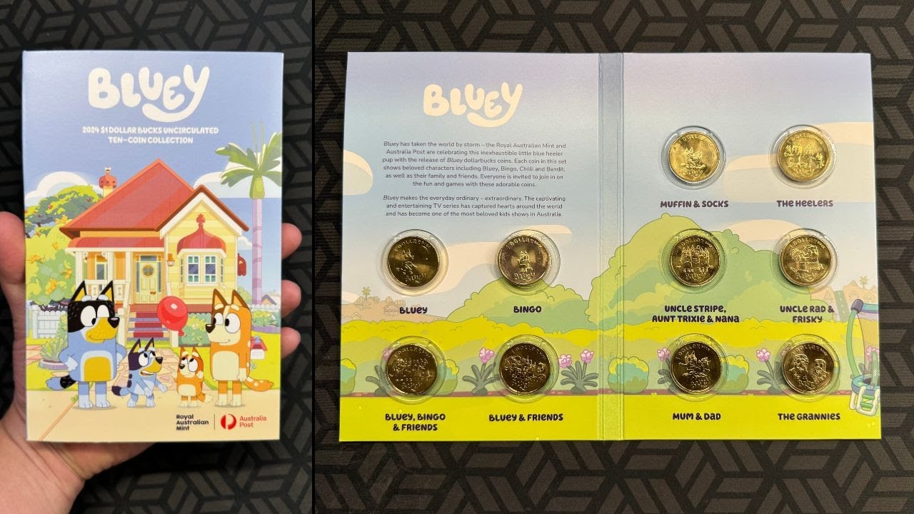 Bluey 10-coin Tube and Collectable Folder Set - YouTube