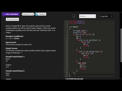 Skillrack Daily Challenge -Two Primes Sum - (Program Id-5103)- 28/03/23.#skillrack #c language # ...